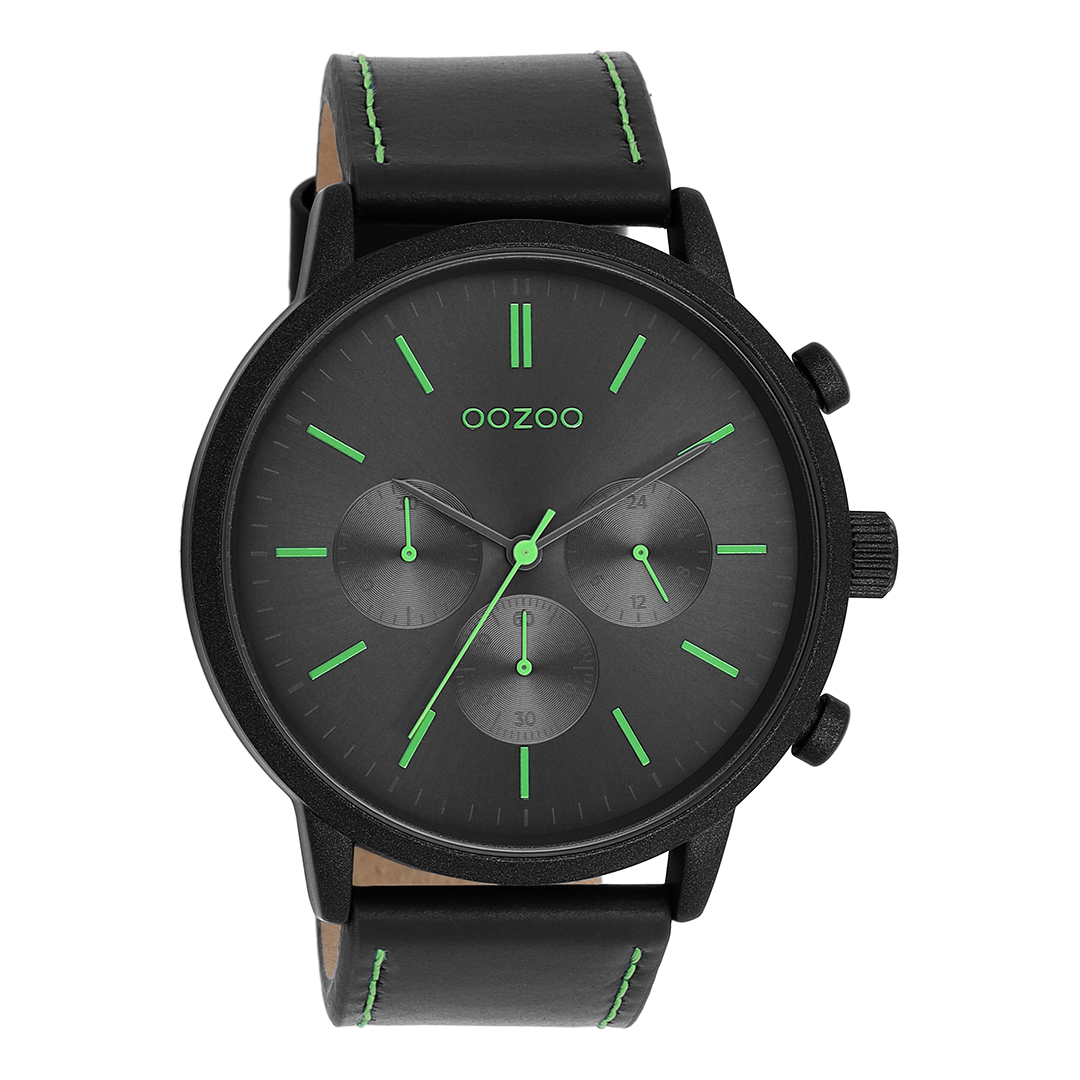 OOZOO Timepieces - C11208 - Herren - Leder-Armband - Schwarz/Grün ...